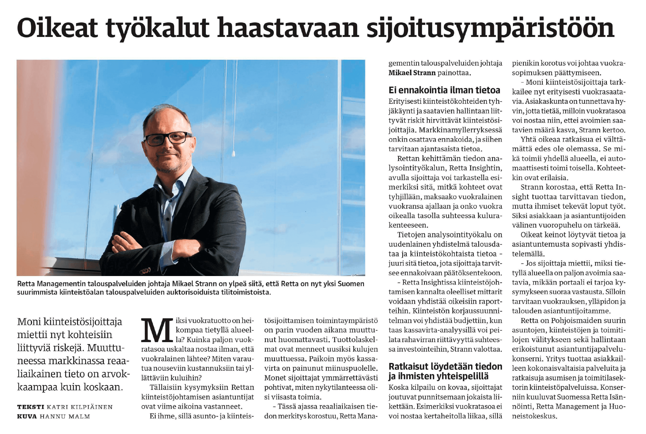 Haastava sijoitusympäristö vaatii kunnon työkaluja - Retta Management